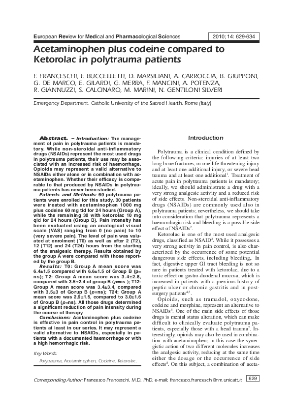 (PDF) Acetaminophen plus codeine compared to ketorolac in polytrauma ...