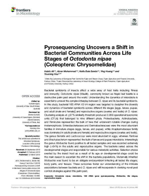 (PDF) Pyrosequencing Uncovers a Shift in Bacterial Communities Across Life Stages of Octodonta ...