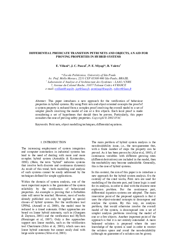 (PDF) Differential predicate transition Petri nets and objects, an aid for proving properties in ...