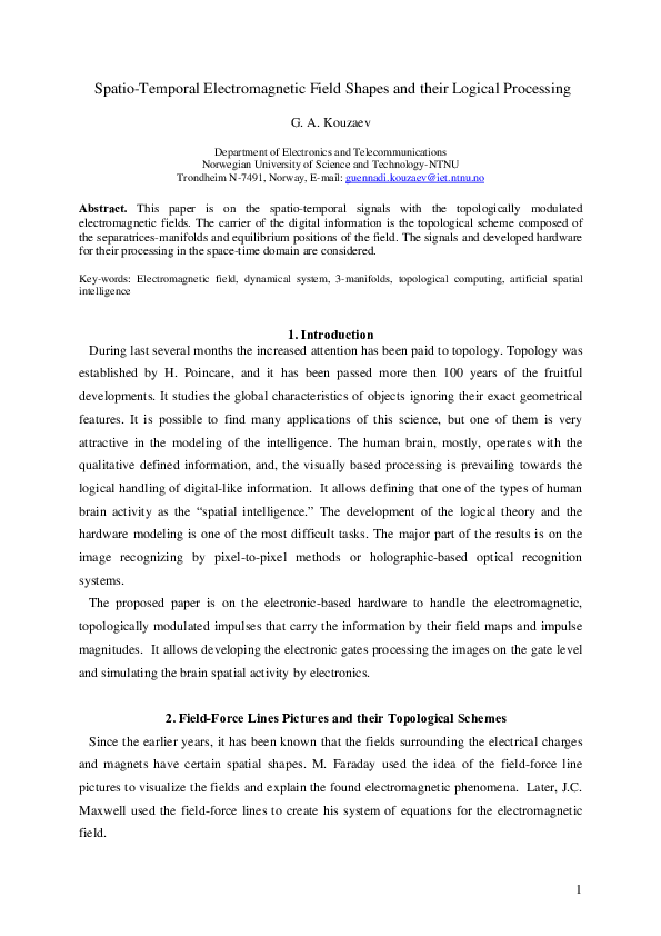 (PDF) Spatio-Temporal Electromagnetic Field Shapes and their Logical Processing