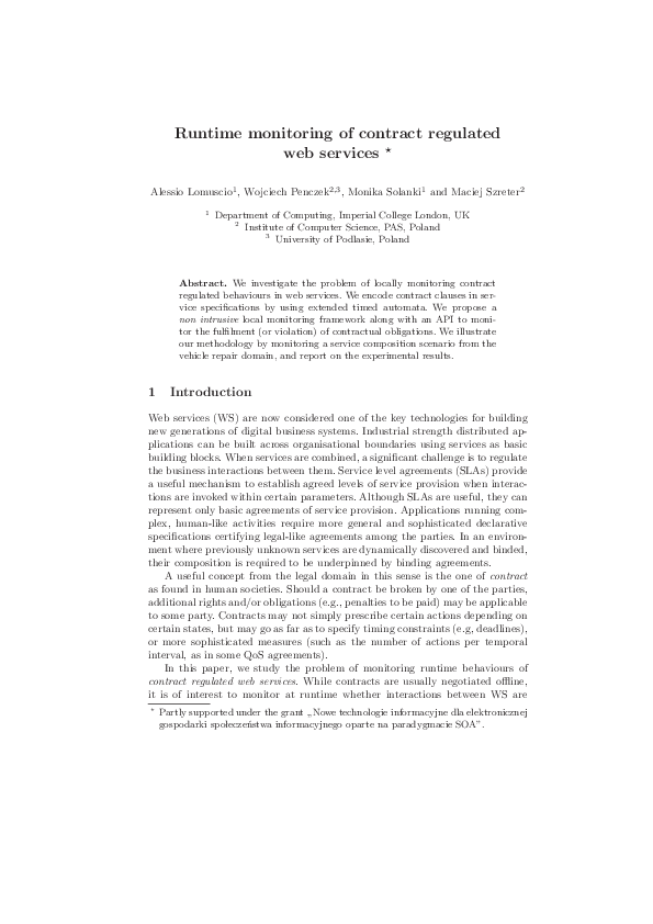 (PDF) Runtime monitoring of contract regulated web services
