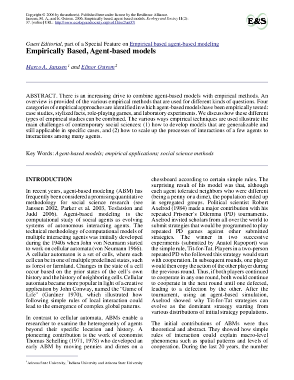 Pdf Guest Editorial Part Of A Special Feature On Empirical Based Agent Based Modeling