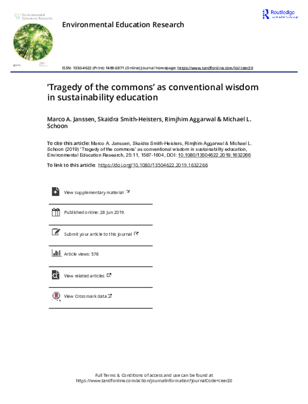 (PDF) ‘Tragedy of the commons’ as conventional wisdom in sustainability ...