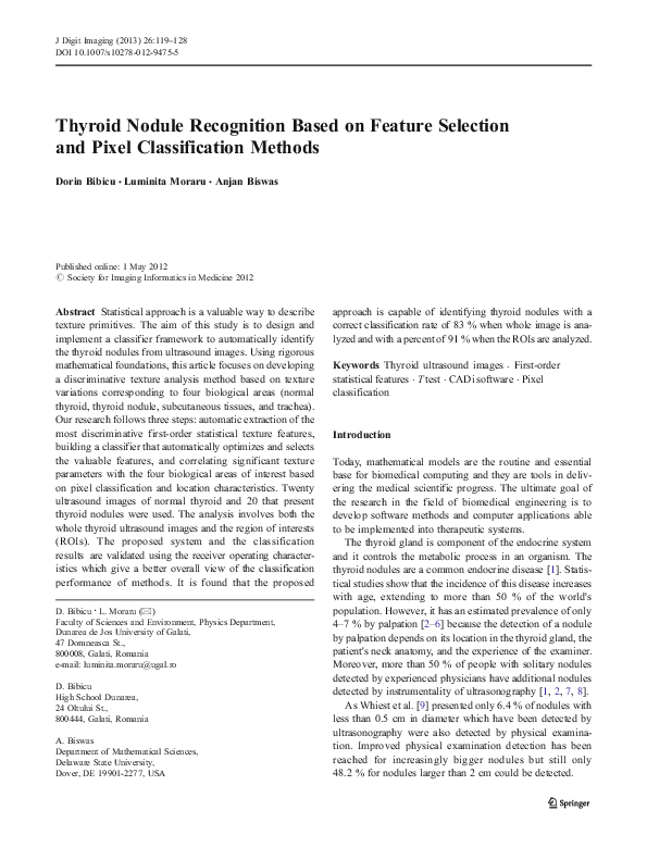 Pdf Thyroid Nodule Recognition Based On Feature Selection And Pixel