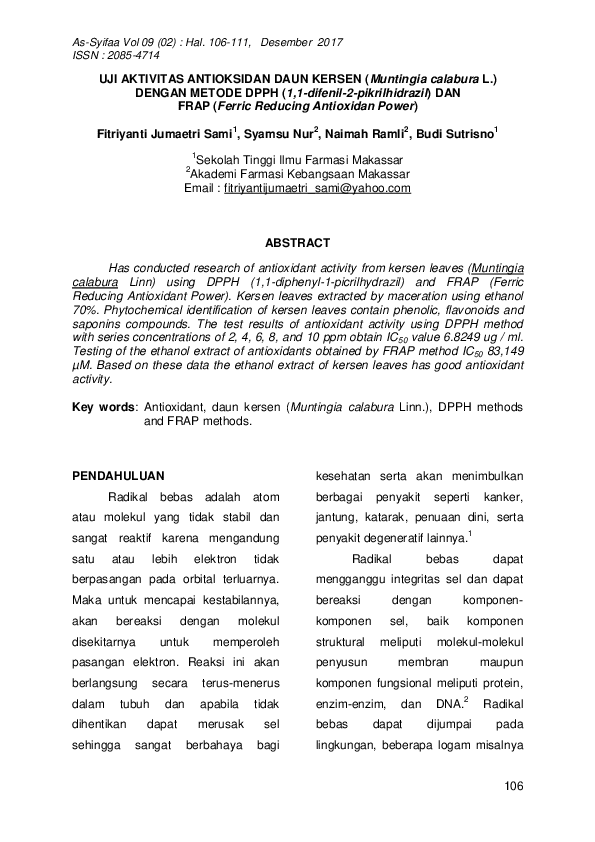 (PDF) UJI AKTIVITAS ANTIOKSIDAN DAUN KERSEN (Muntingia calabura L ...