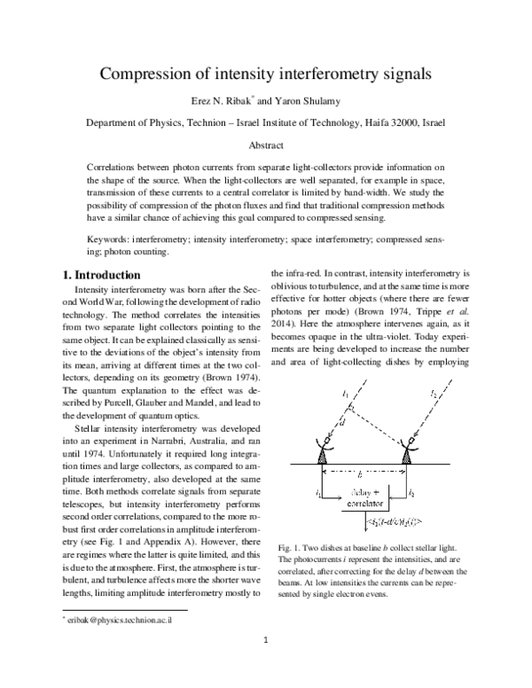(PDF) Compression of intensity interferometry signals