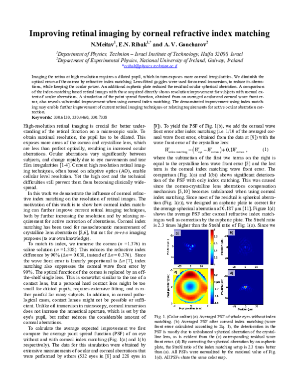 (PDF) Improving retinal imaging by corneal refractive index matching