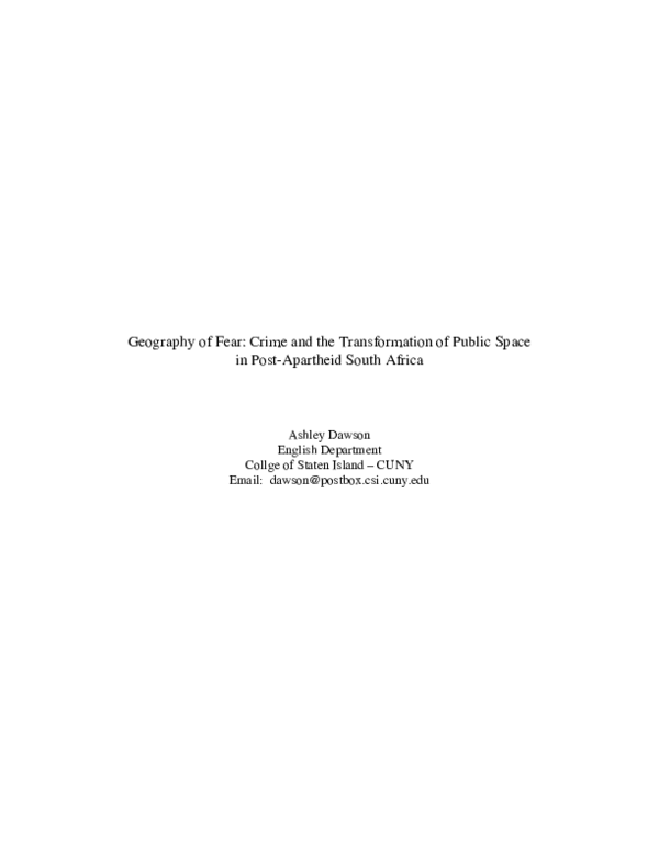 (PDF) Geography of Fear : Crime and the Transformation of Public Space ...