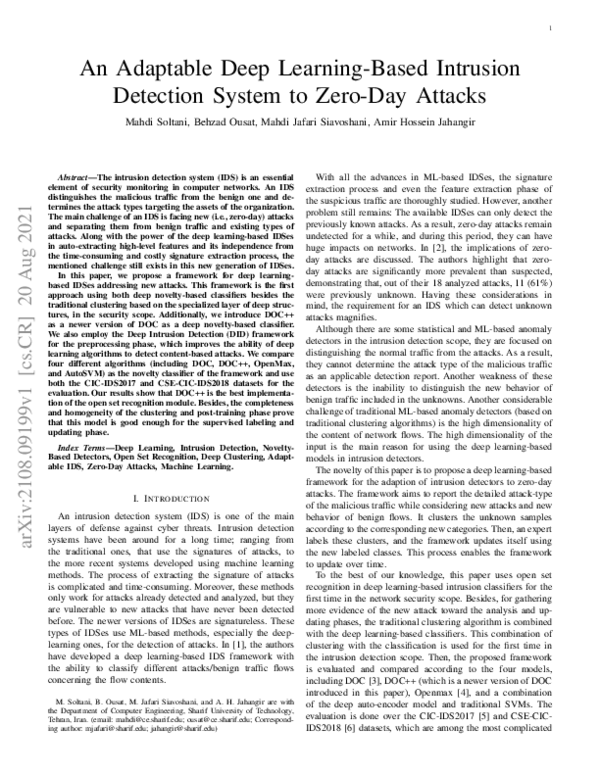 Pdf An Adaptable Deep Learning Based Intrusion Detection System To Zero Day Attacks
