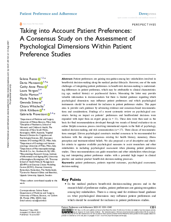 (PDF) Taking into Account Patient Preferences: A Consensus Study on the ...