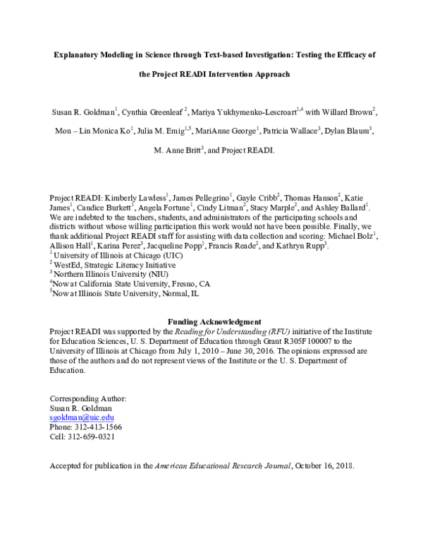 Pdf Explanatory Modeling In Science Through Text Based Investigation Testing The Efficacy Of