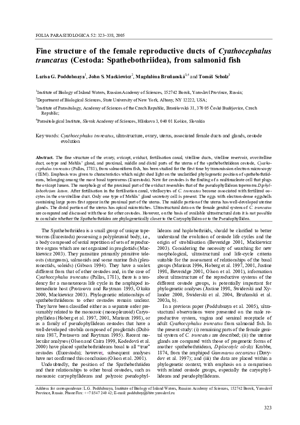 (PDF) Fine structure of the female reproductive ducts of Cyathocephalus ...