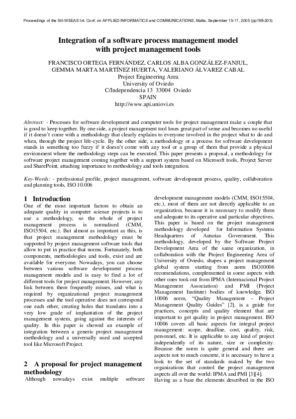 (PDF) Integration of a software process management model with project ...
