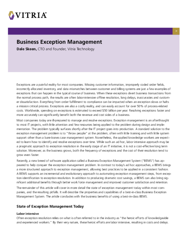 (PDF) Business Exception Management