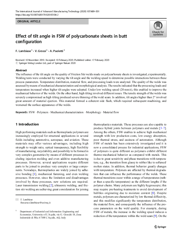 (PDF) Effect of tilt angle in FSW of polycarbonate sheets in butt ...