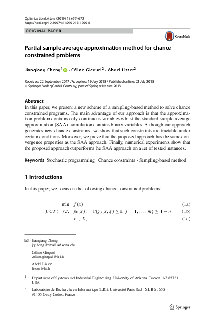 (PDF) Partial sample average approximation method for chance constrained problems
