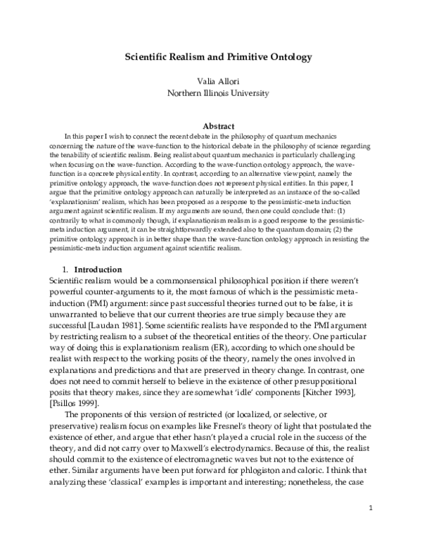 (PDF) Scientific Realism and Primitive Ontology