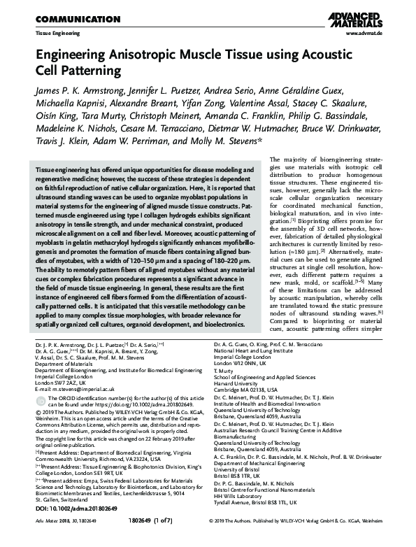 (PDF) Engineering Anisotropic Muscle Tissue using Acoustic Cell Patterning
