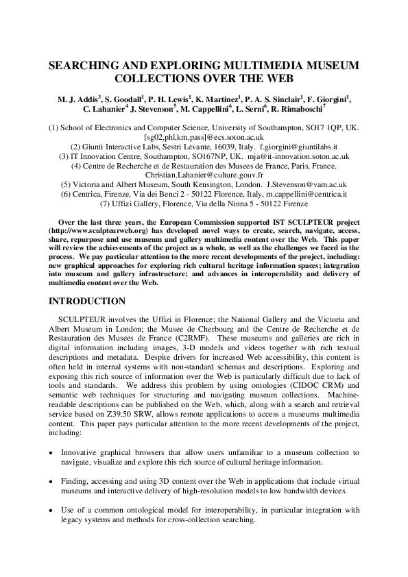 (PDF) Searching and Exploring Multimedia Museum Collections Over the Web