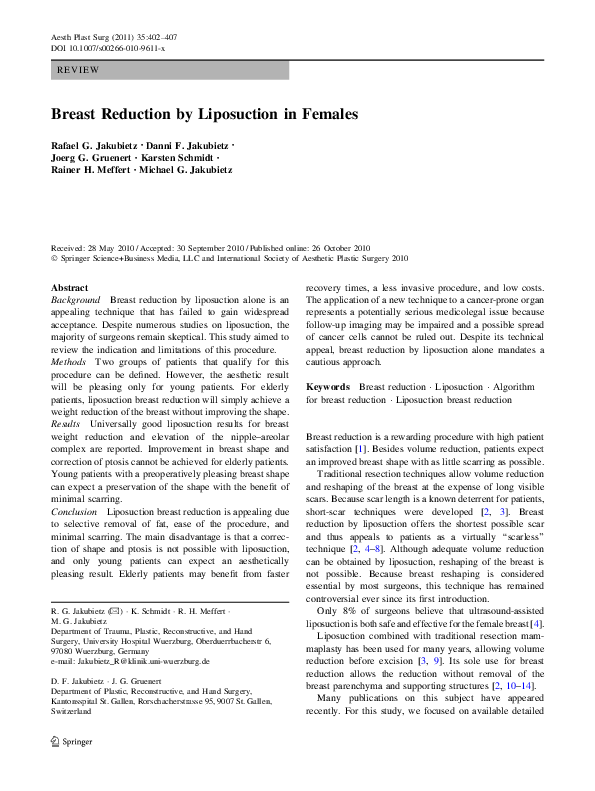 (PDF) Breast Reduction by Liposuction in Females