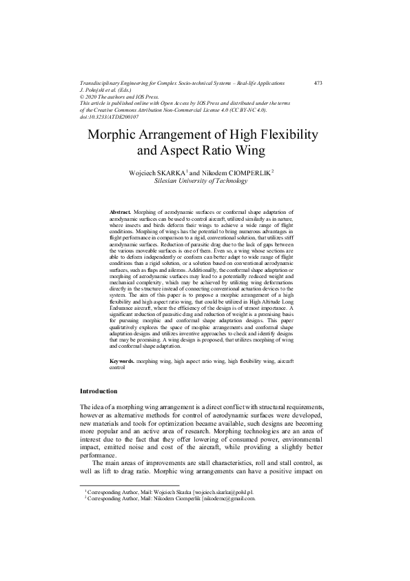 (PDF) Morphic Arrangement of High Flexibility and Aspect Ratio Wing | Wojciech Skarka - Academia.edu