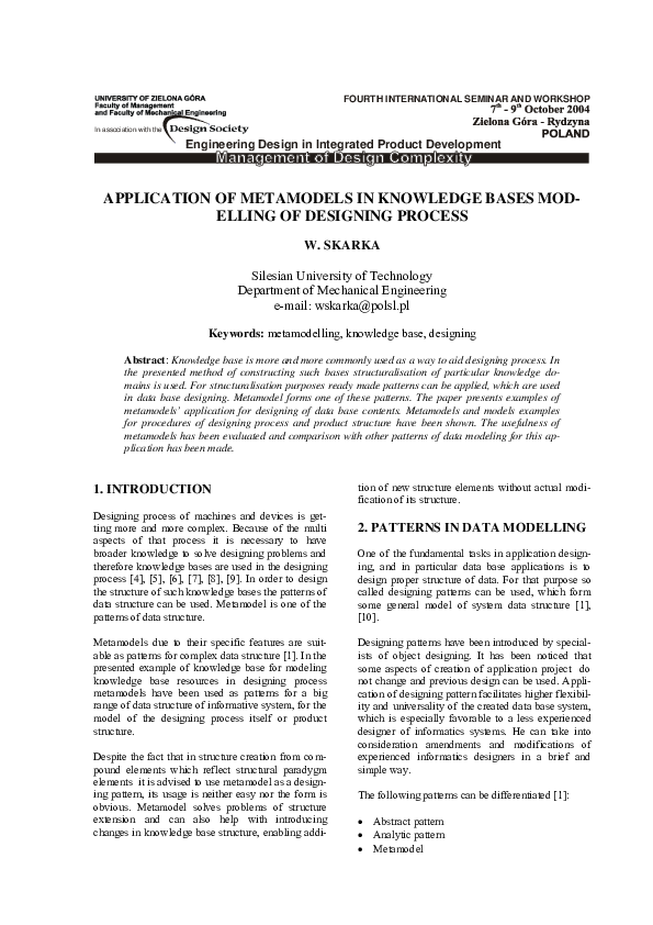 (PDF) Application of Metamodels in Knowledge Bases Mod-Elling of Designing Process | Wojciech ...
