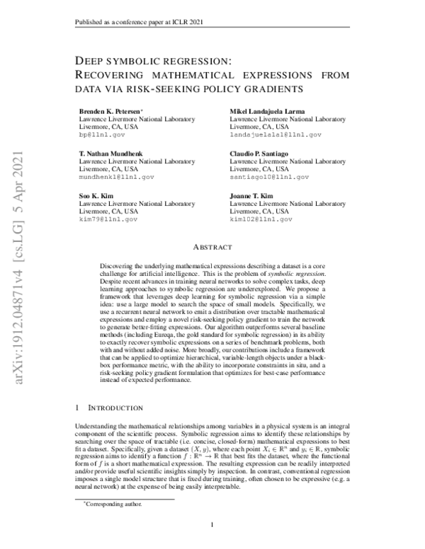 (PDF) Deep symbolic regression: Recovering mathematical expressions ...