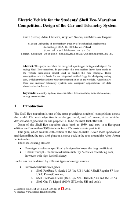 (PDF) Electric Vehicle for the Students’ Shell Eco-Marathon Competition ...