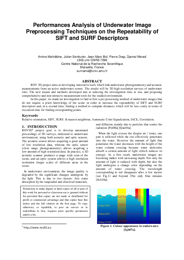 (PDF) Performances Analysis of Underwater Image Preprocessing Techniques on the Repeatability of ...