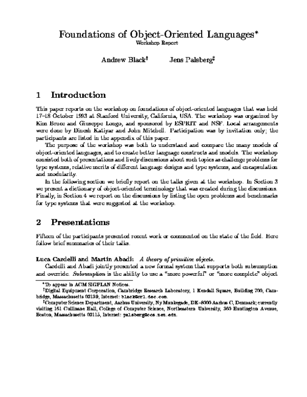(PDF) Foundations of object-oriented languages (PDF) Foundations of object-oriented languages