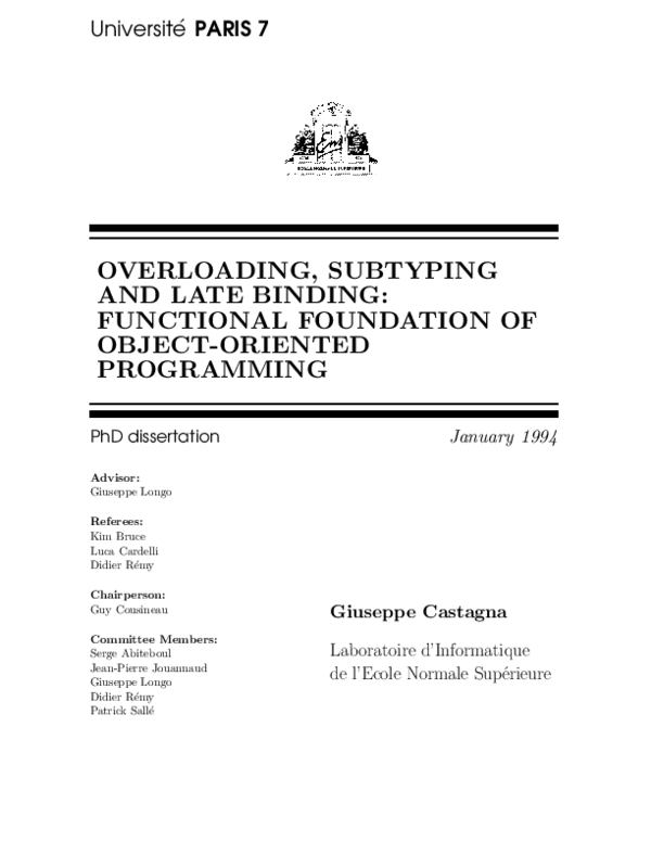 (PDF) Overloading, subtyping and late binding: functional foundation of object-oriented ...