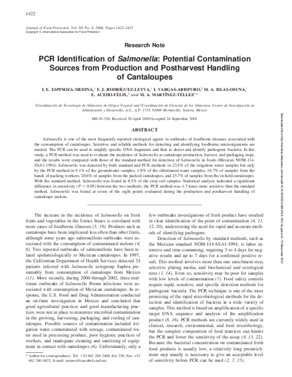 (PDF) PCR identification of Salmonella: potential contamination sources ...