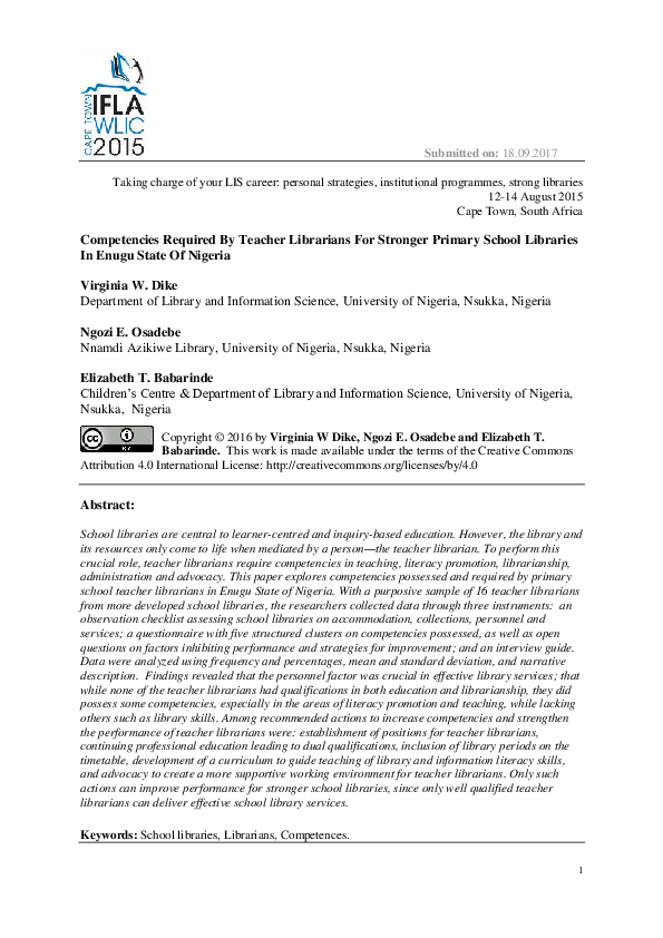 (PDF) Competencies Required By Teacher Librarians For Stronger Primary ...