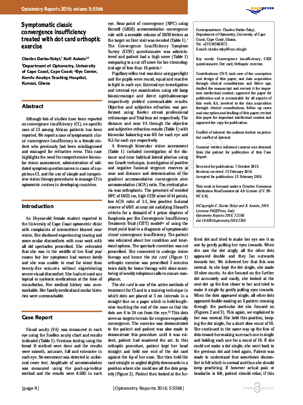 (PDF) Symptomatic classic convergence insufficiency treated with dot ...