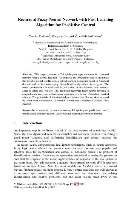 Pdf Recurrent Fuzzy Neural Network With Fast Learning Algorithm For 7412