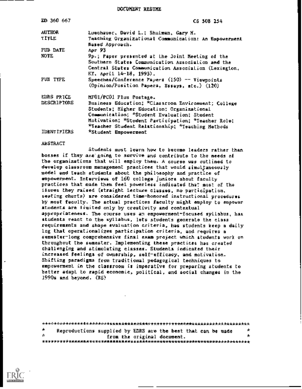 (PDF) Teaching Organizational Communication: An Empowerment Based ...