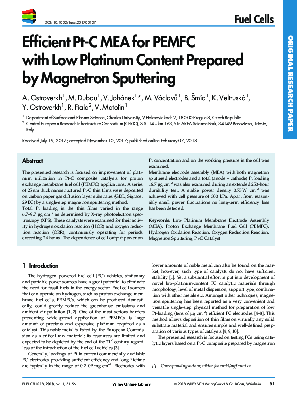 (PDF) Efficient Pt-C MEA for PEMFC with Low Platinum Content Prepared ...