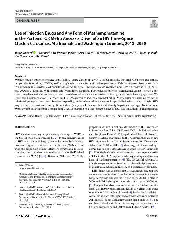 (PDF) Use of Injection Drugs and Any Form of Methamphetamine in the ...