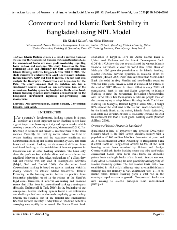(PDF) Conventional and Islamic Bank Stability in Bangladesh using NPL Model