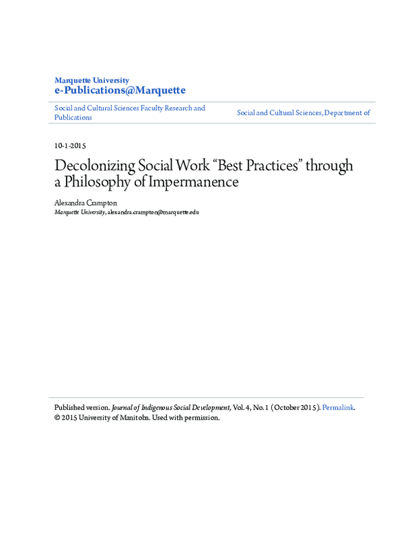 (PDF) Decolonizing Social Work “Best Practices” through a Philosophy of ...