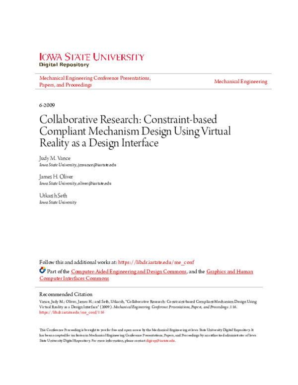 (PDF) Collaborative Research: Constraint-based Compliant Mechanism Design Using Virtual Reality ...