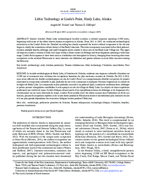 (PDF) Lithic Technology at Linda's Point, Healy Lake, Alaska