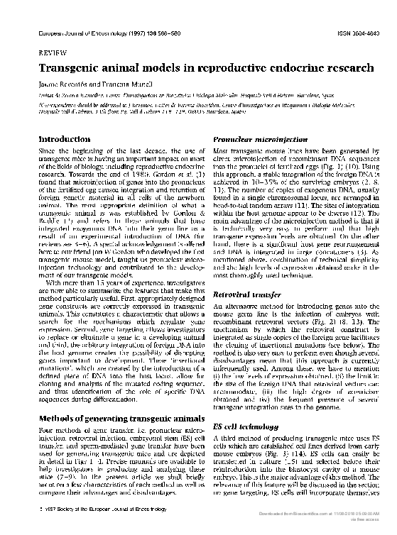 (PDF) Transgenic animal models in reproductive endocrine research