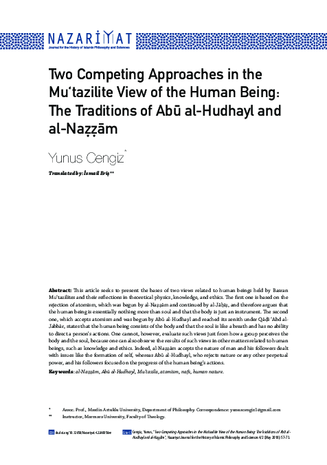 (PDF) Two Competing Approaches in the Mu ‘ tazilite View of the Human ...