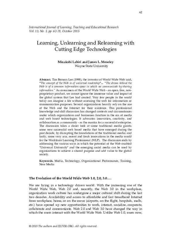 (PDF) Learning, Unlearning and Relearning with Cutting Edge Technologies