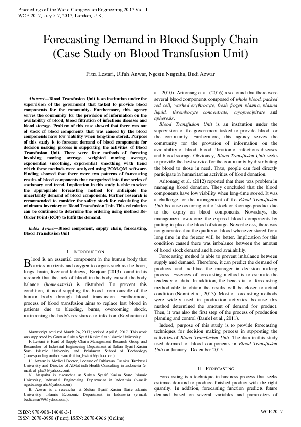(PDF) Forecasting Demand in Blood Supply Chain ( Case Study on Blood ...