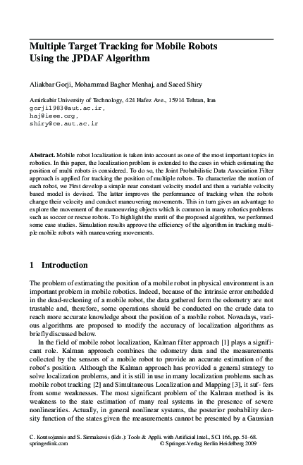 Pdf Multiple Target Tracking For Mobile Robots Using The Jpdaf Algorithm