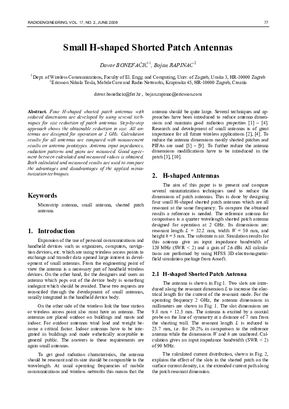 (PDF) Small H-shaped Shorted Patch Antennas