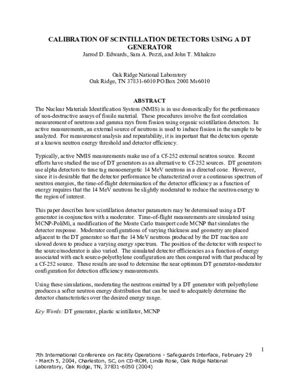 Pdf Calibration Of Scintillation Detectors Using A Specific