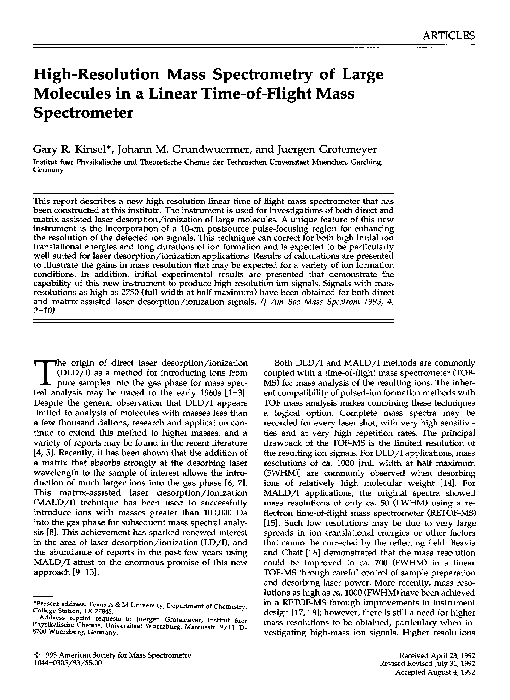 (PDF) High-resolution mass spectrometry of large molecules in a linear ...